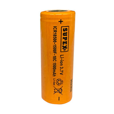 Supex ICR18500-1500F-10C Lityum Ion 3.7V 1500mAh 10C Deşarj Akımı Düz ...